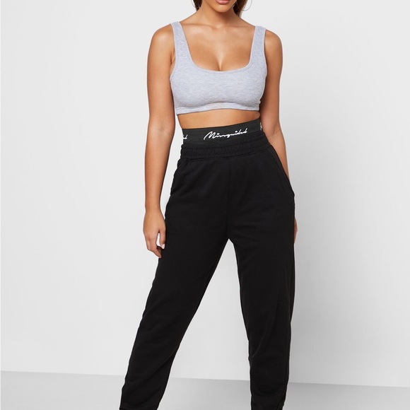 Missguided | Pants & Jumpsuits | Misguided Script Tape Joggerblack ...